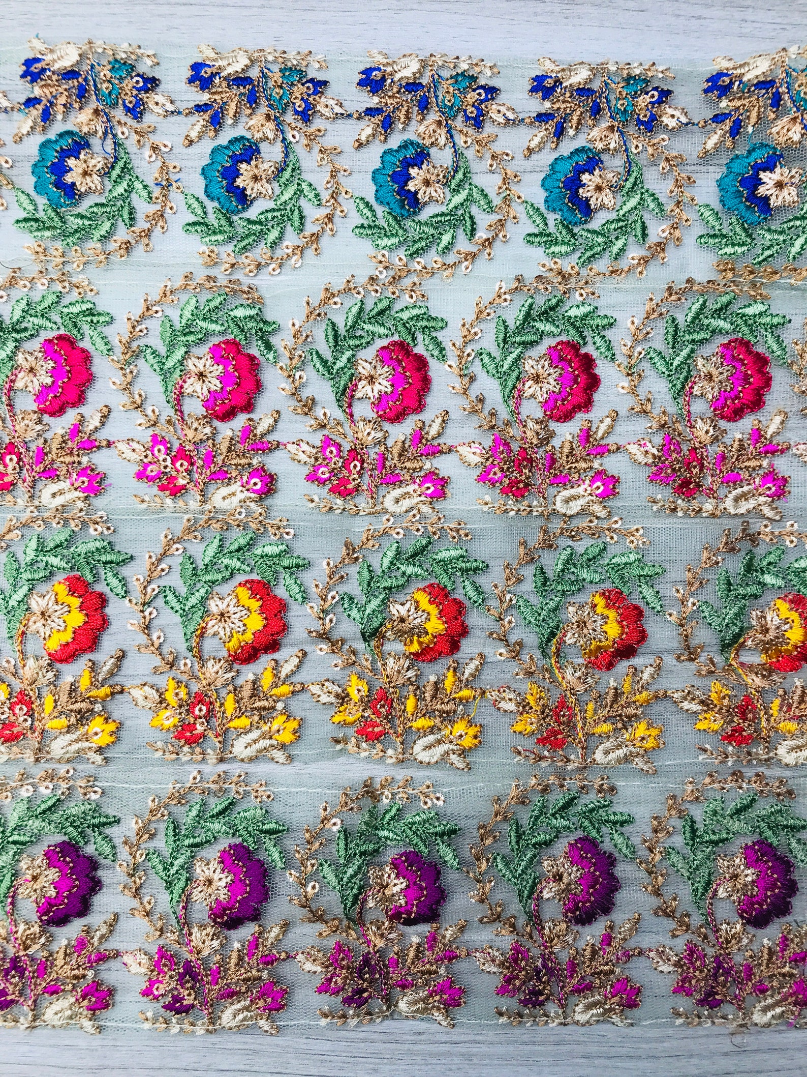 Net Fabric Trim-multi Colour Embroidered Sari Border-silk Sari - Etsy