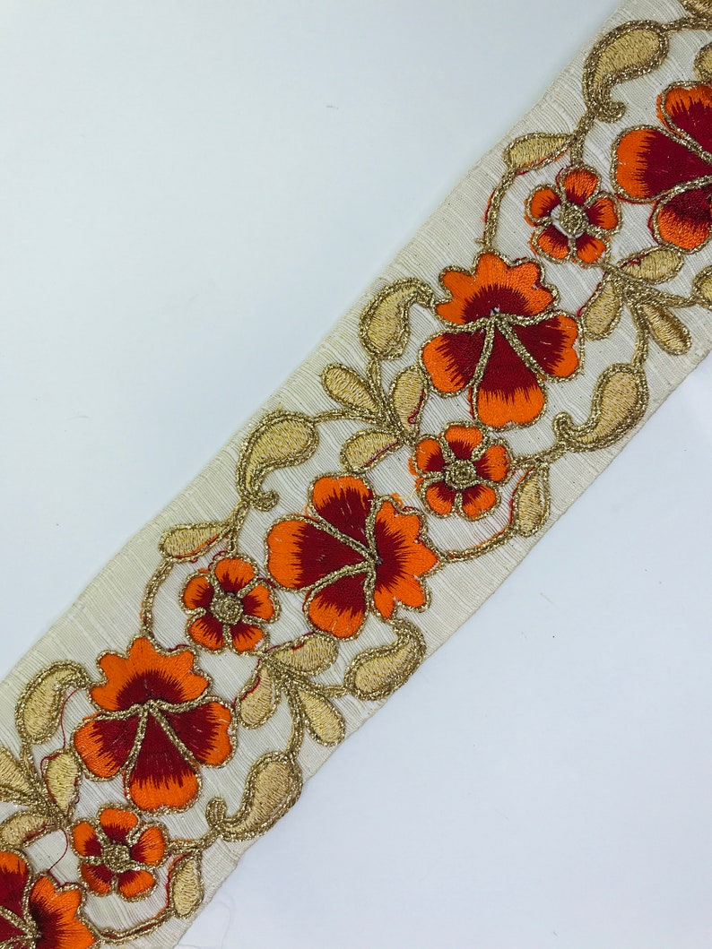 Beautiful Floral Embroidered Sari Fabric Trim-silk Ribbon-saree Border ...