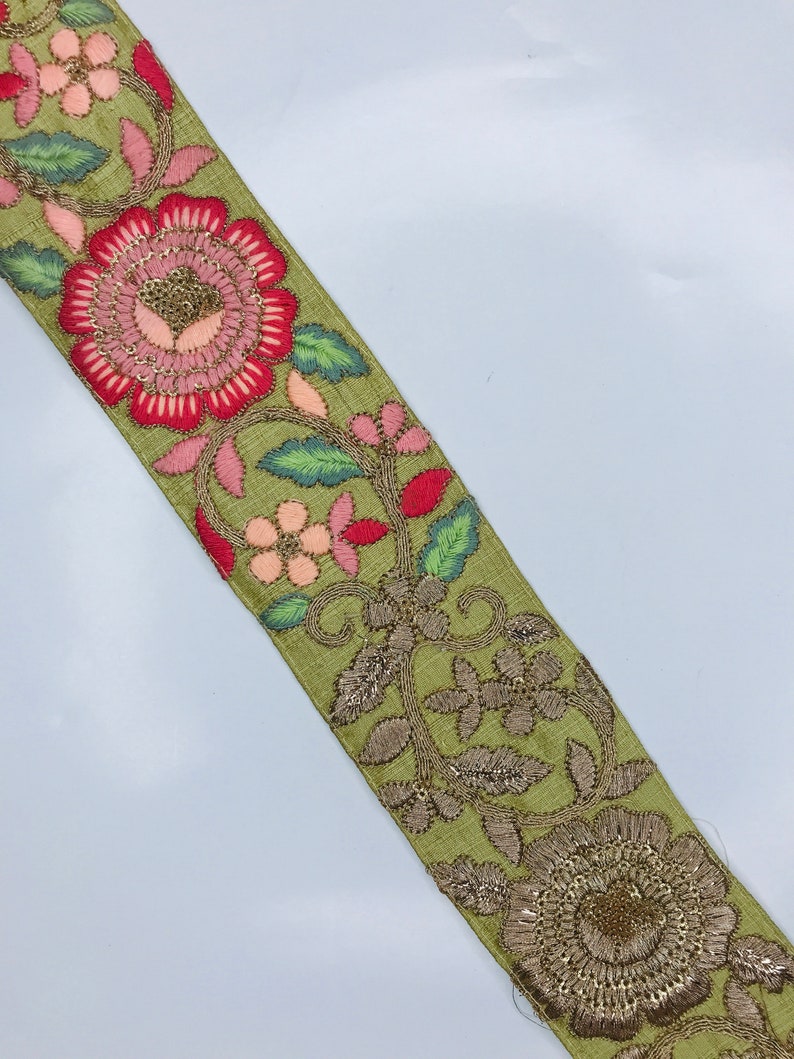 Floral Embroidery, Embroidered Sari Fabric Trim-silk Ribbon-saree ...