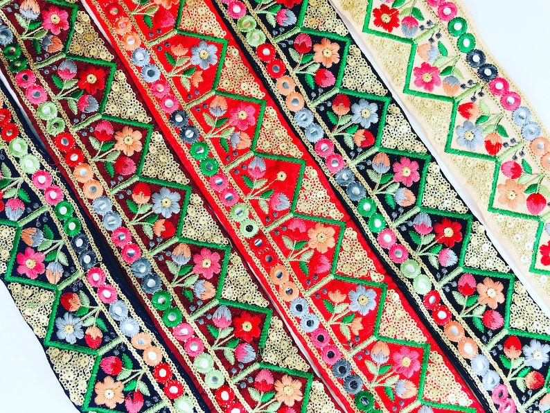 Indian Sari Embellishments Embroidery Trim by the Yard Embroidered ...