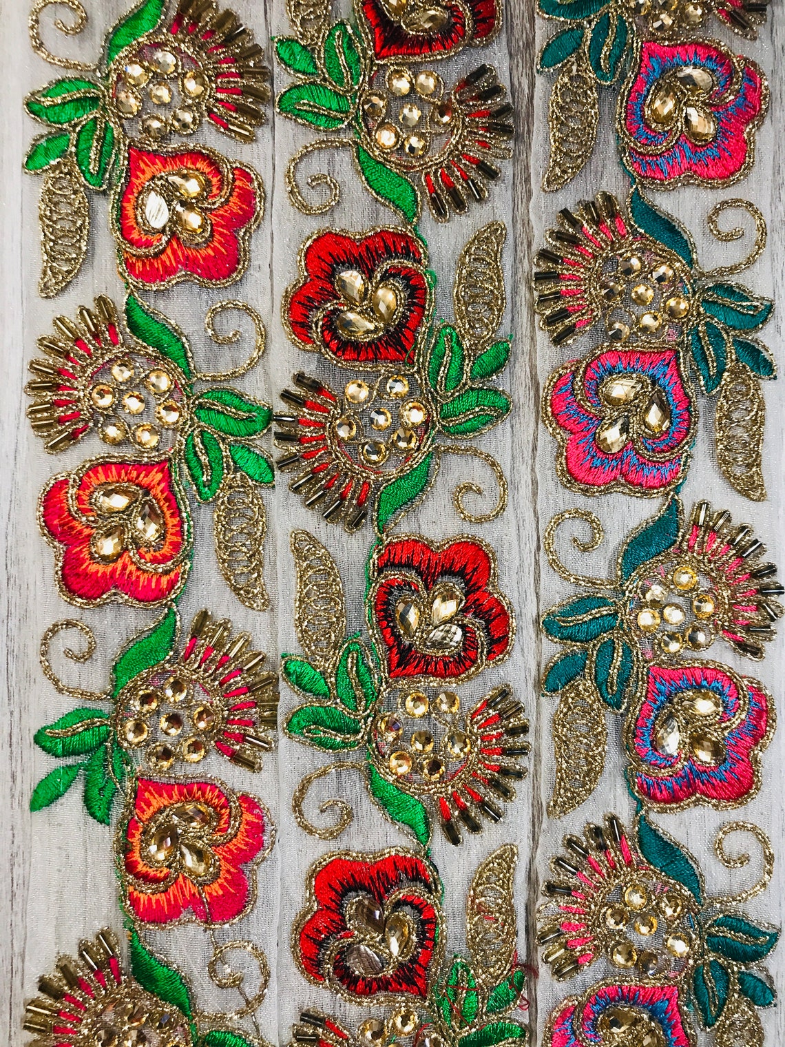 Floral Design Embroidered Net Fabric Lace Floral Fabric Trim | Etsy