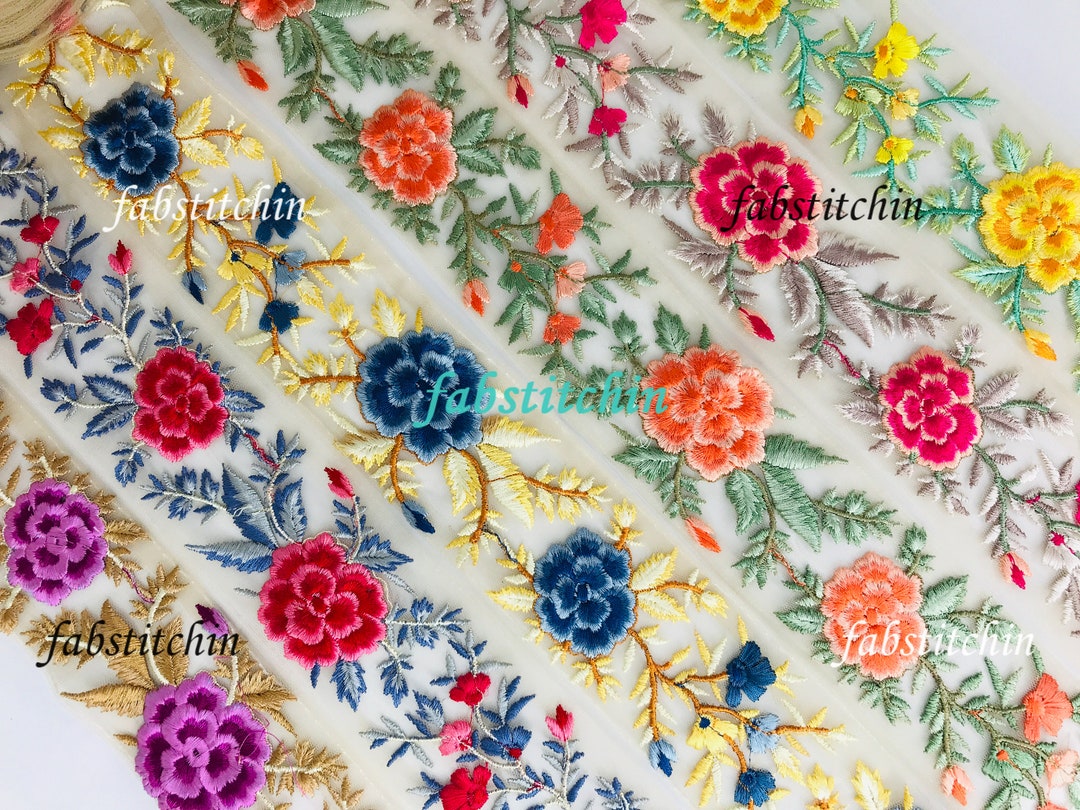 Net Fabric Floral Saree Border-multi Colour Embroidered Sari Trim ...
