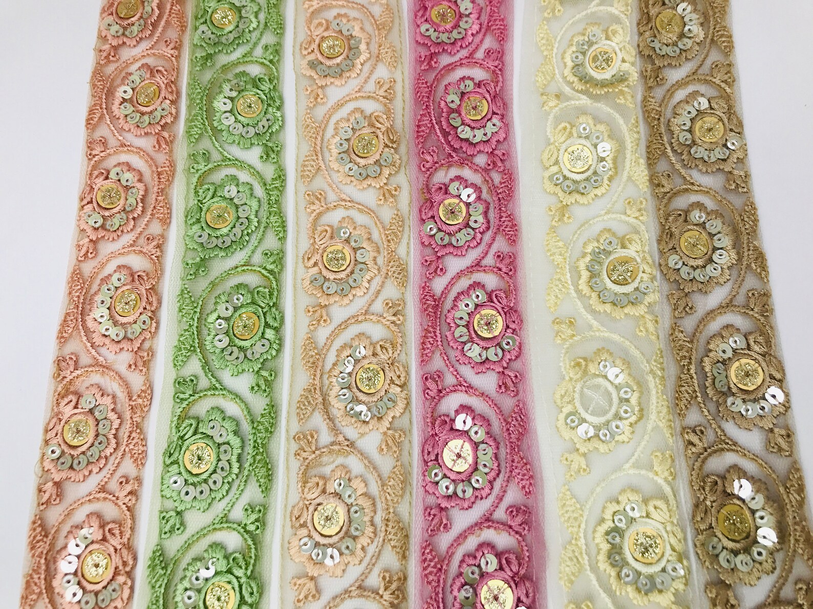 Floral Design Embroidered Trims Boho Clothing Border Organza Fabric ...