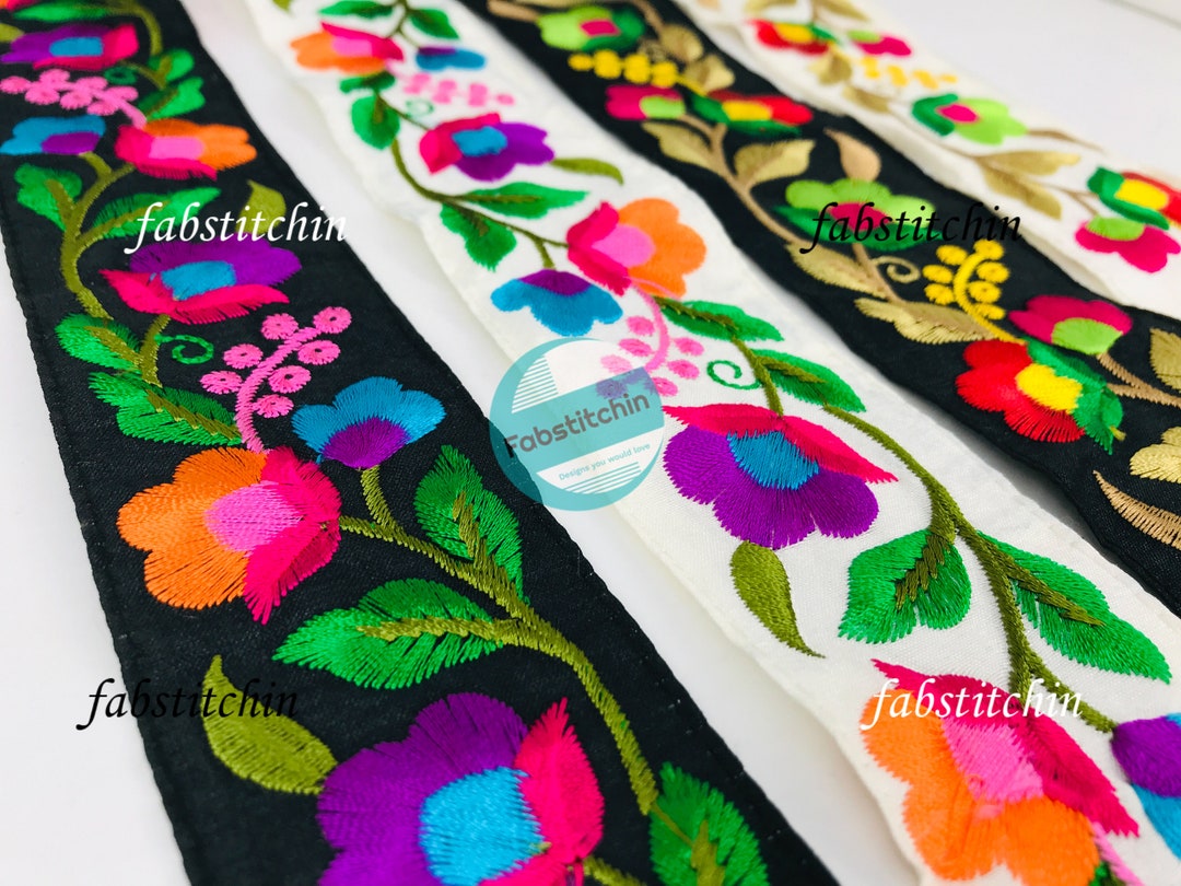 Floral Sari Fabric Trim-multi Colour Embroidered Sari Border-silk Sari ...