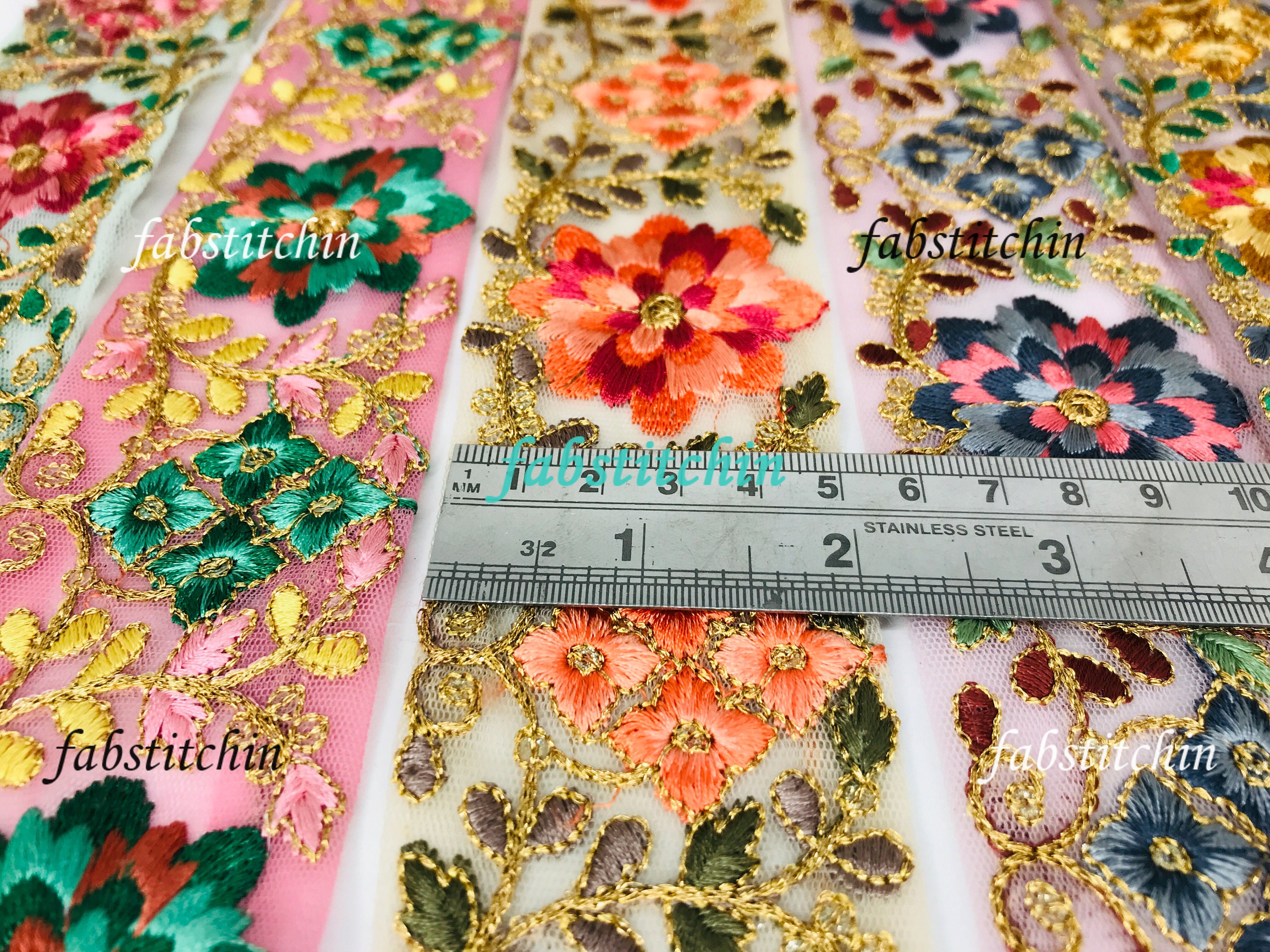 Floral Net Fabric Trim-Multi Colour Embroidered Sari | Etsy