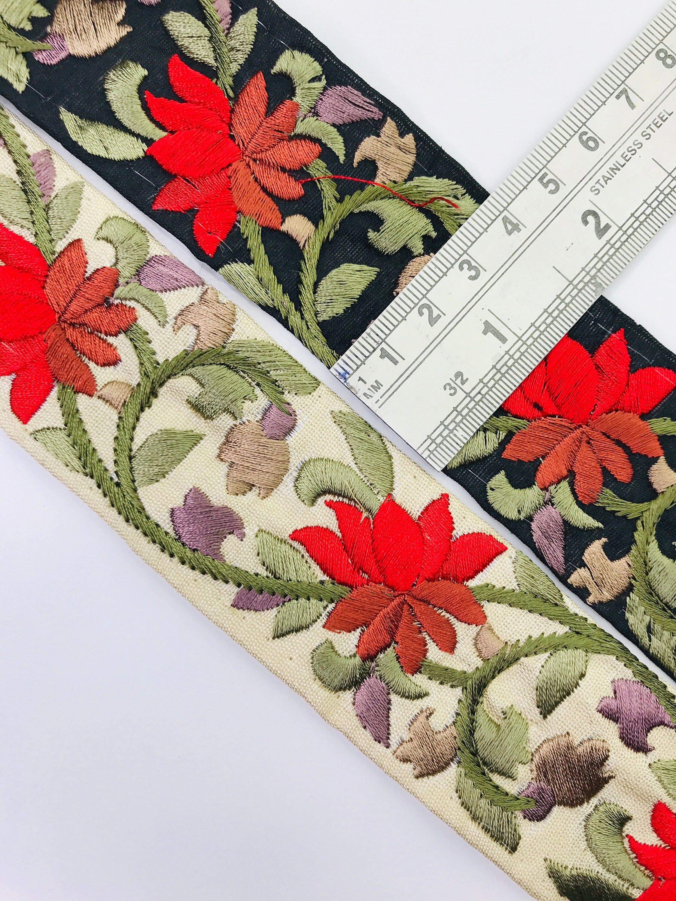 Floral Embroidered Silk Fabric Border Ribbons Laces Trims | Etsy