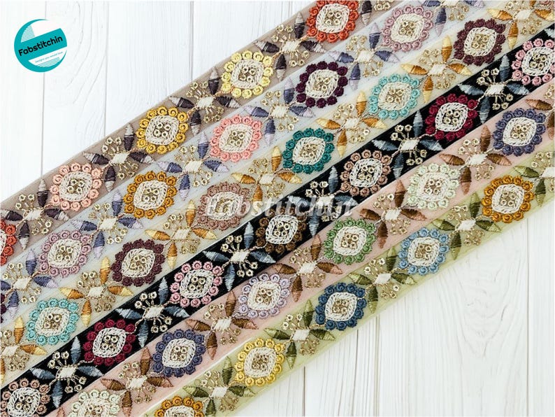9 Yards Silk Fabric Trim-multi Colour Embroidered Sari Border-silk Sari ...
