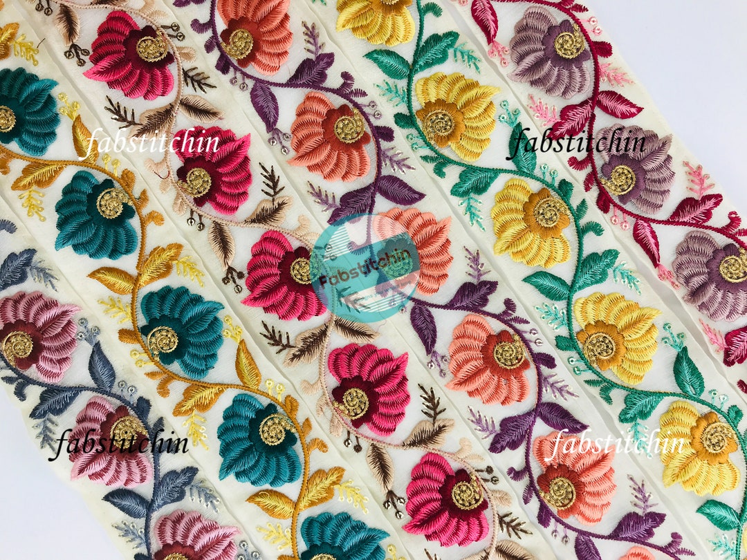 Floral Embroidered Indian Trim by the Yard Embellishments Hats Bag ...