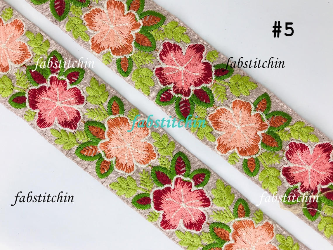 Floral Embroidered Trim by the Yard Sari Embellishment Floral | Etsy