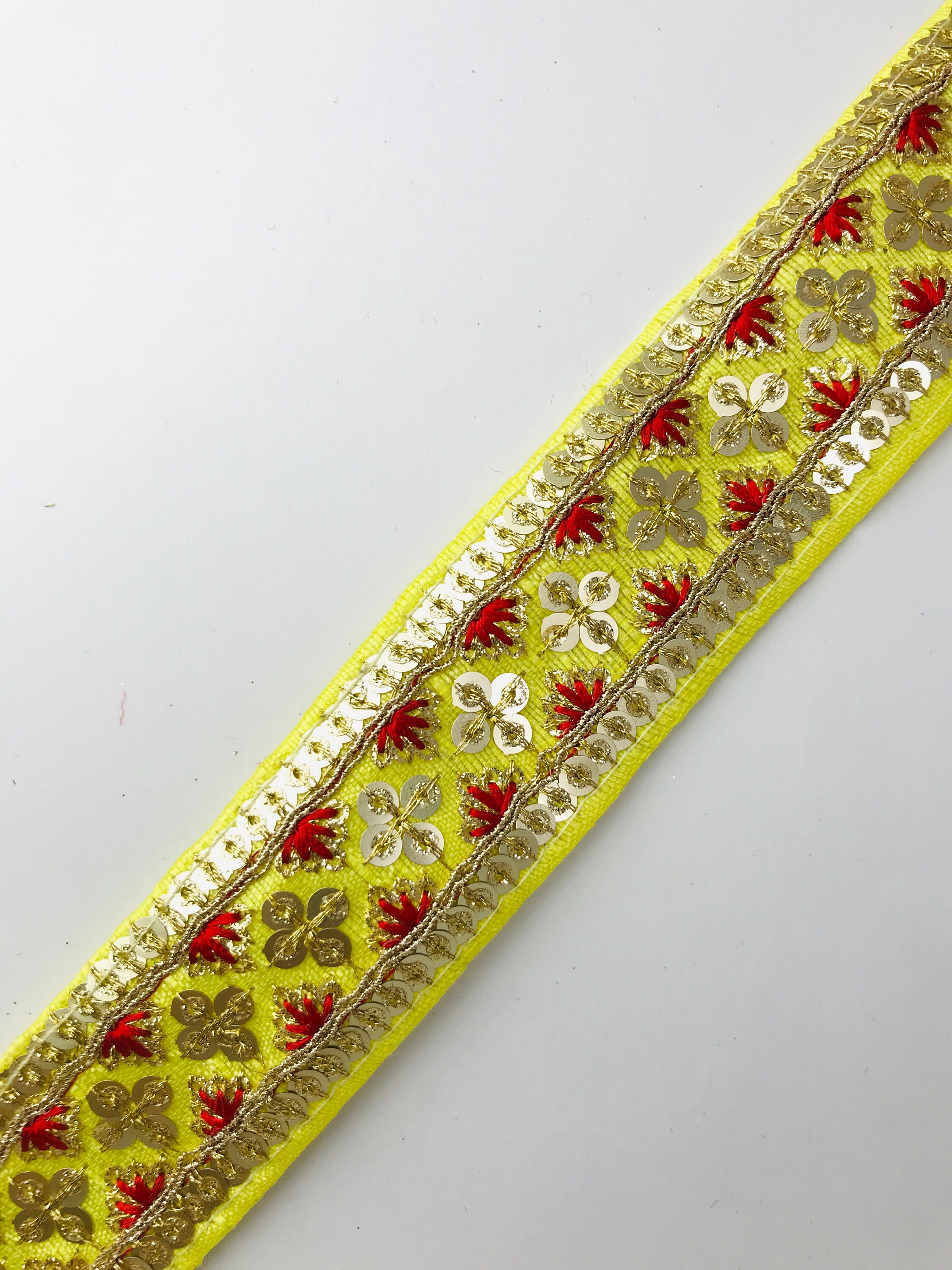 Golden Floral Indian Embroidered Border Crafting Sewing Decorative ...