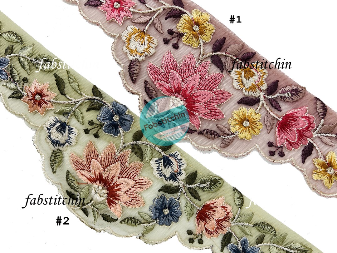 Floral Embroidered Indian Ribbon Net Fabric Lace Trim by the Yard ...