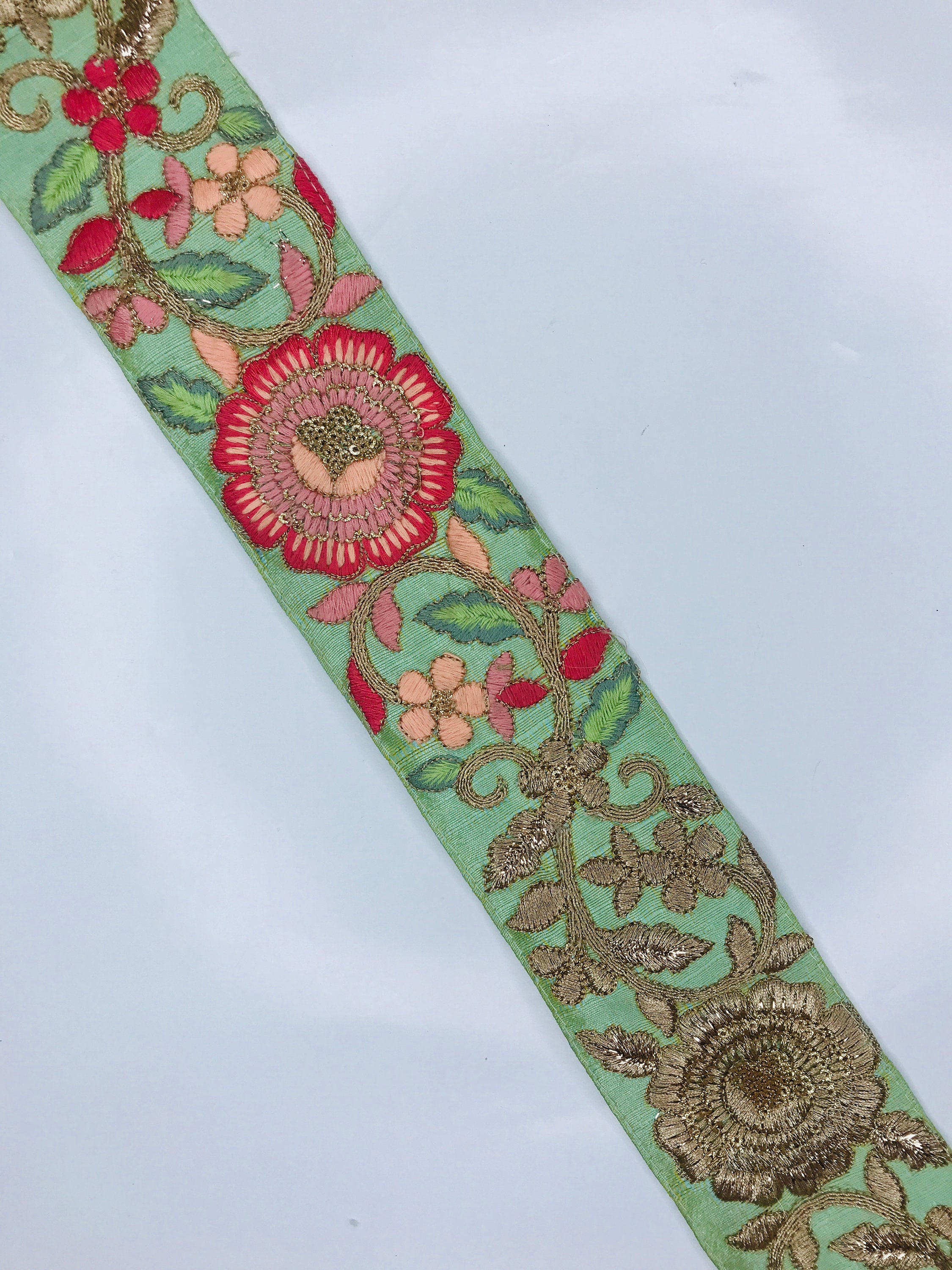 Floral Embroidery, Embroidered Sari Fabric Trim-silk Ribbon-saree ...