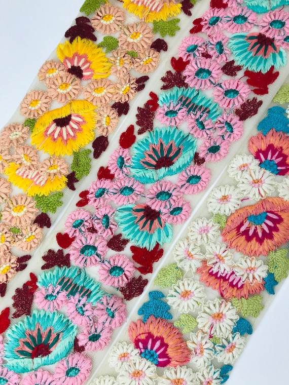 Floral Embroidered Net Fabric Border Ribbons Laces Trims | Etsy