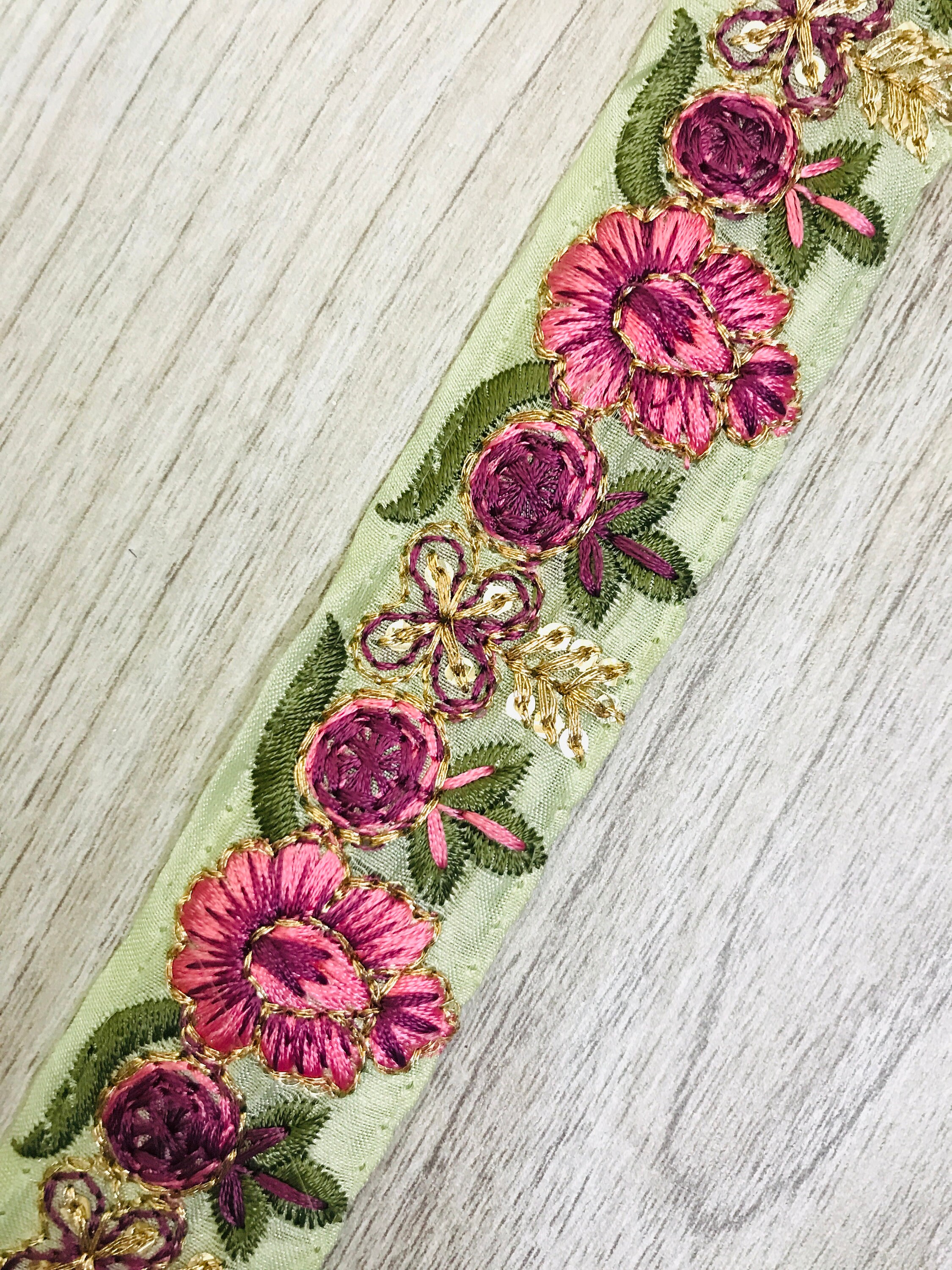 Beautiful Floral Design Trims Embroidered Saree Ribbon | Etsy