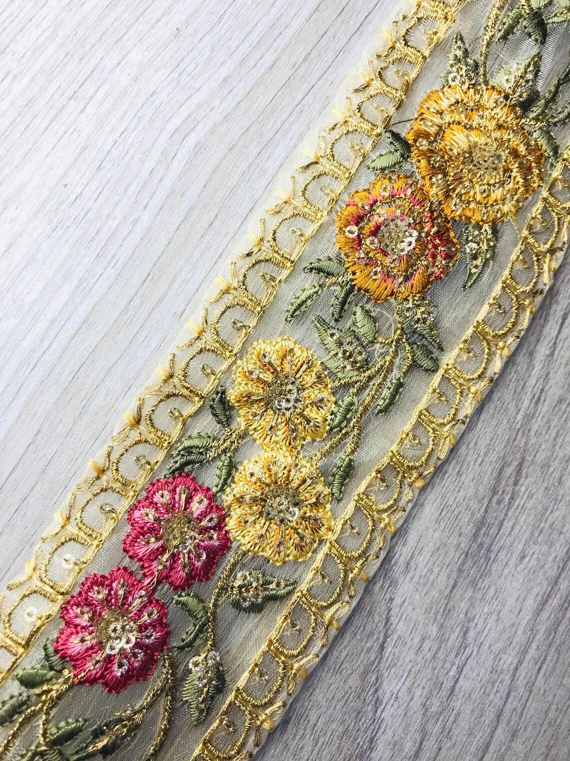 Beautiful Floral Design Sari Fabric Embroidered Trim Ribbon | Etsy