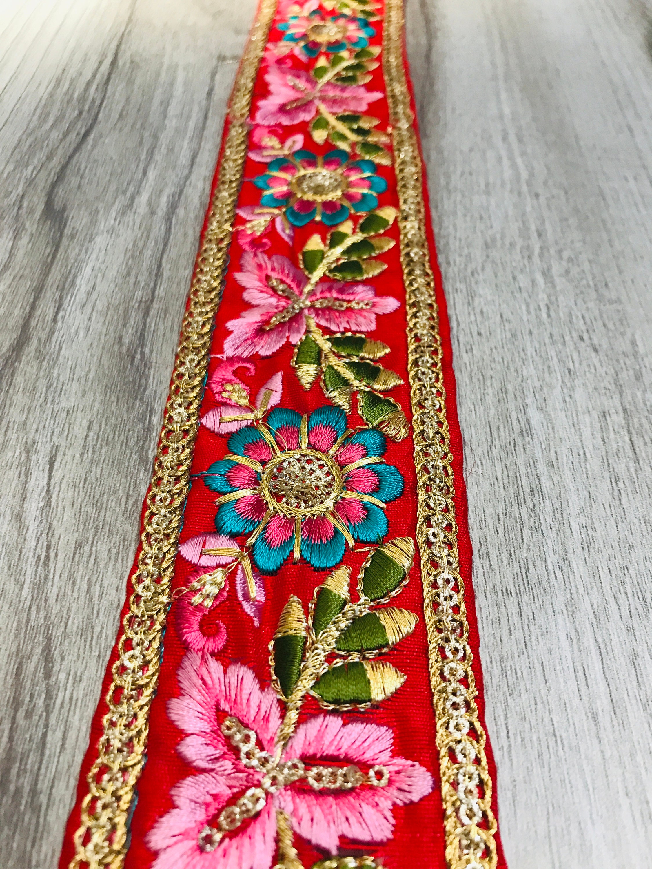 Silk Fabric Trim-multi Colour Embroidered Sari Border-silk - Etsy