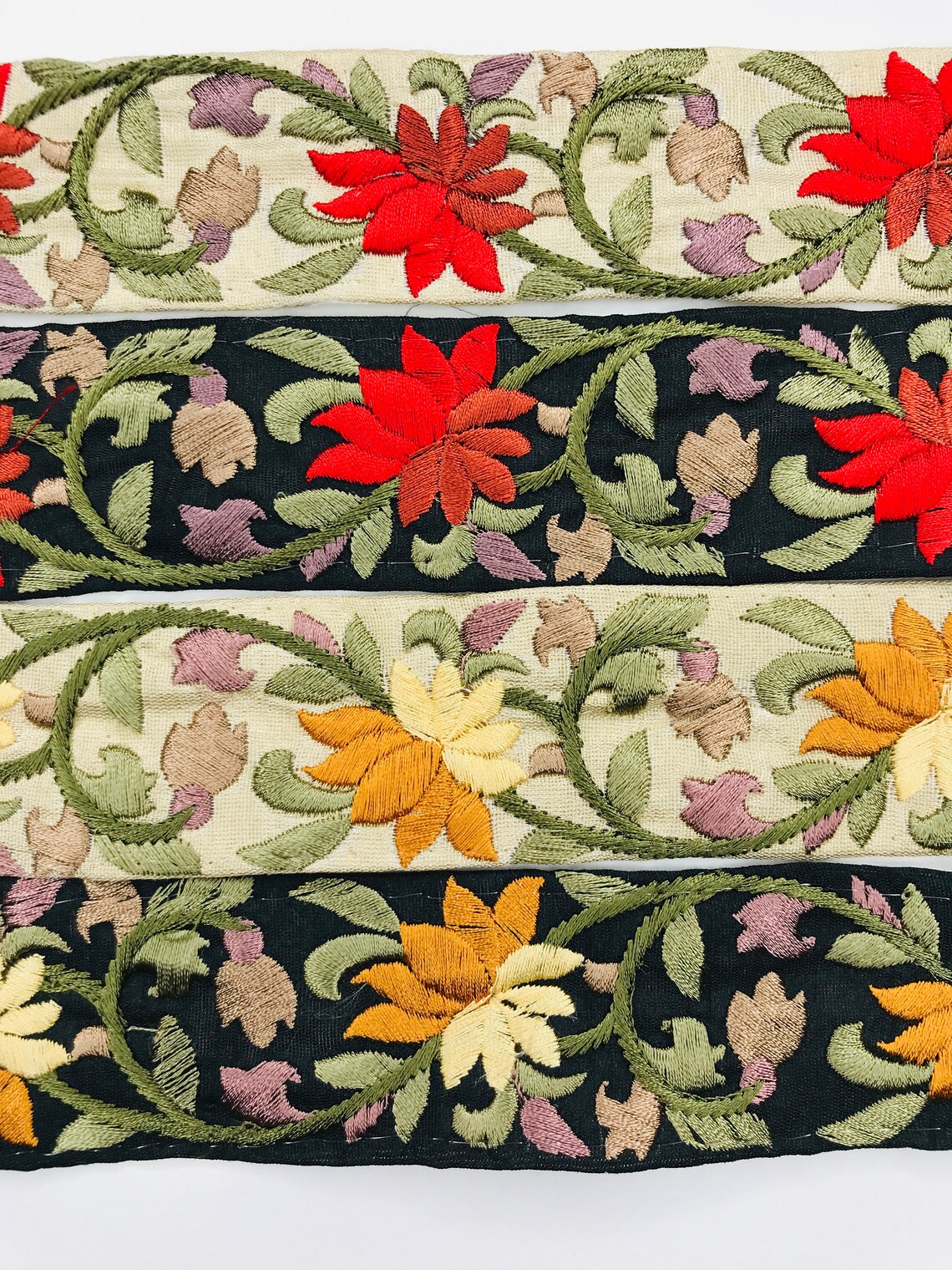 Floral Embroidered Silk Fabric Border Ribbons Laces Trims | Etsy