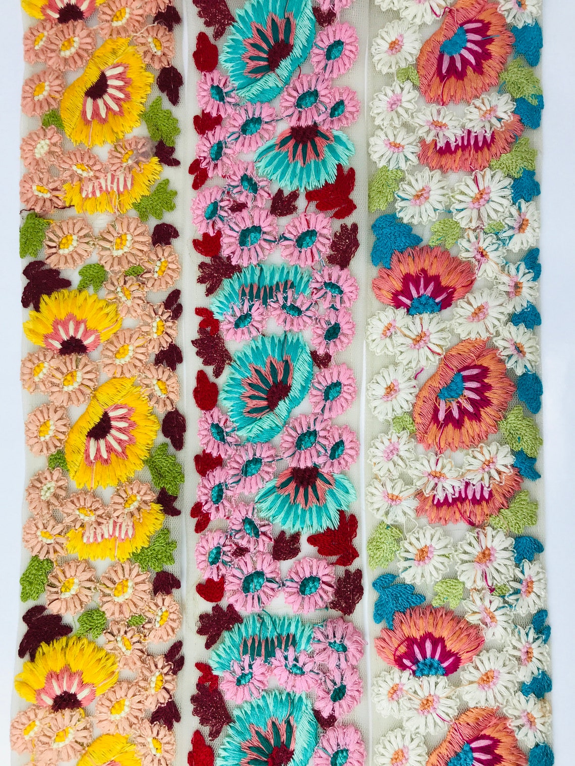 Floral Embroidered Net Fabric Border Ribbons Laces Trims | Etsy