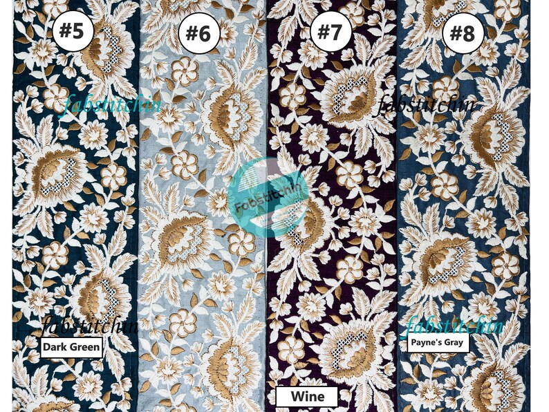 Sari Fabric Trim, Brown & White Color Thread Embroidered Saree Border ...