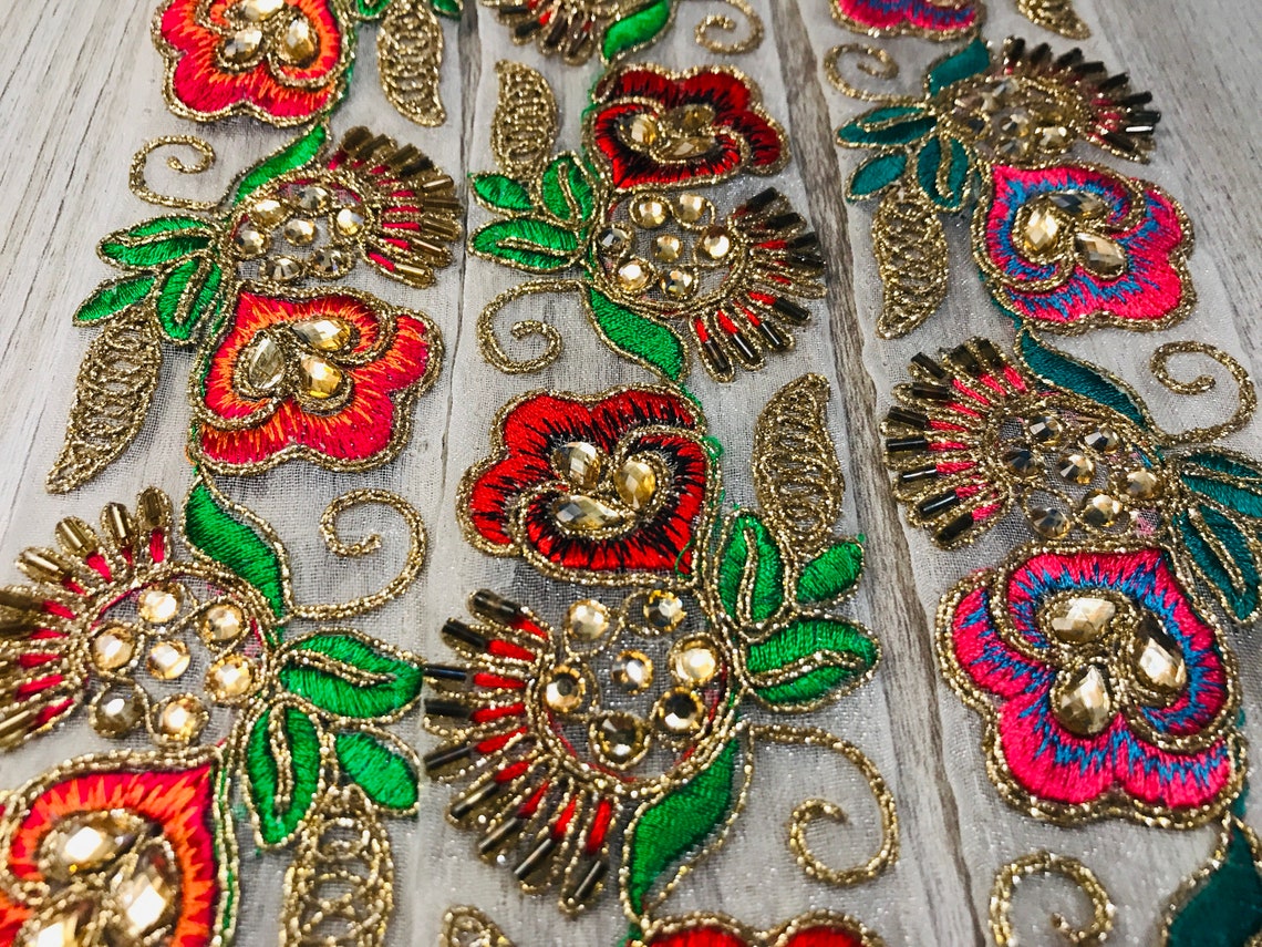 Floral Design Embroidered Net Fabric Lace Floral Fabric Trim | Etsy