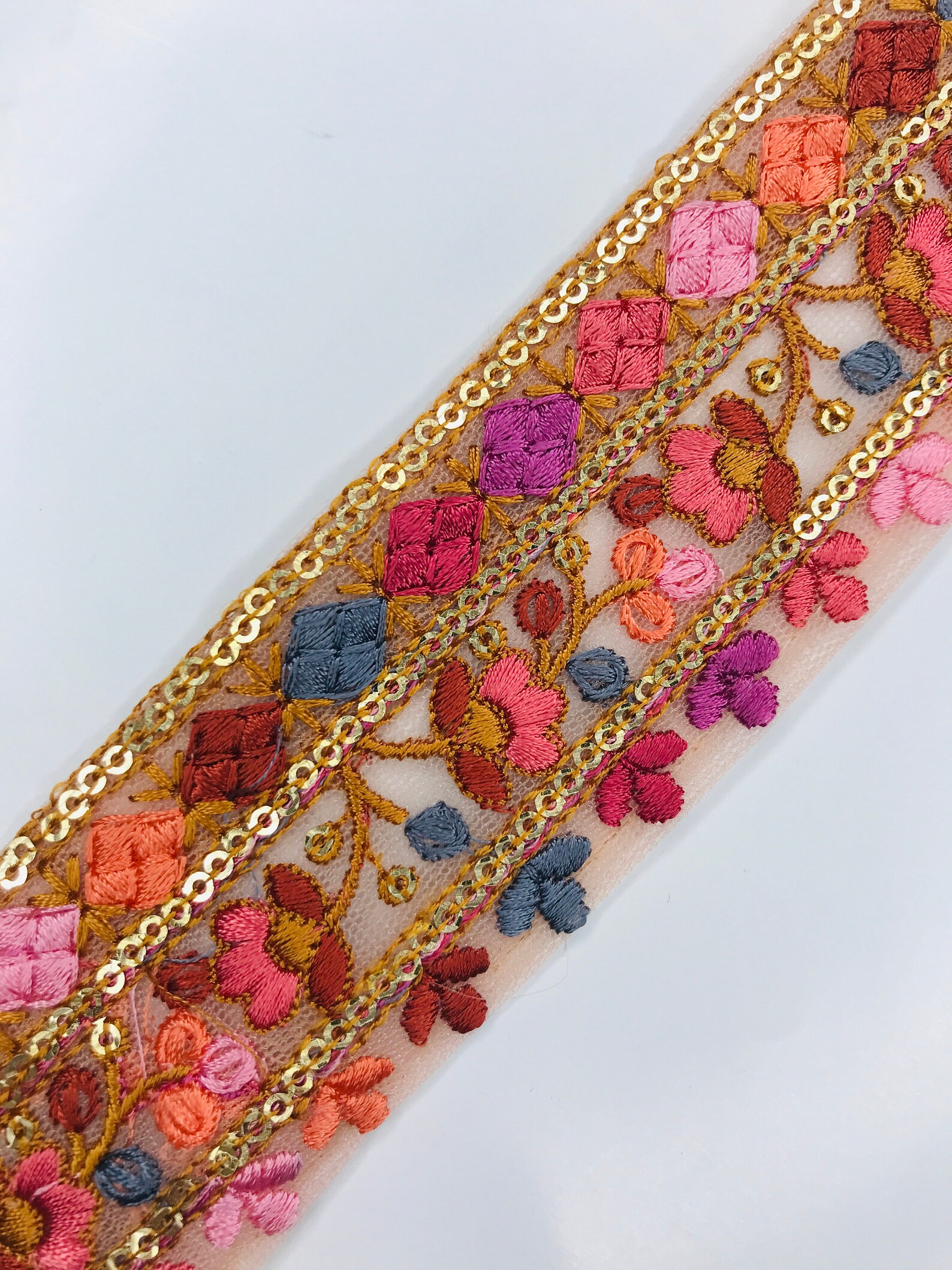 Embroidered Net Fabric Lace-Floral Fabric Trim Wedding Dress | Etsy