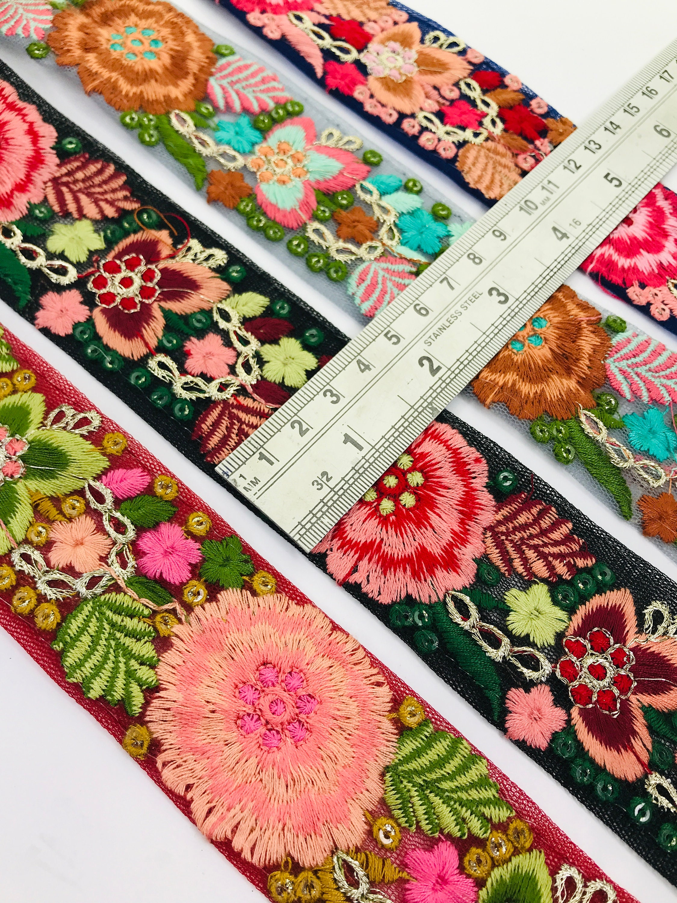 Floral Embroidered Net Fabric Border Ribbons Laces Trims - Etsy