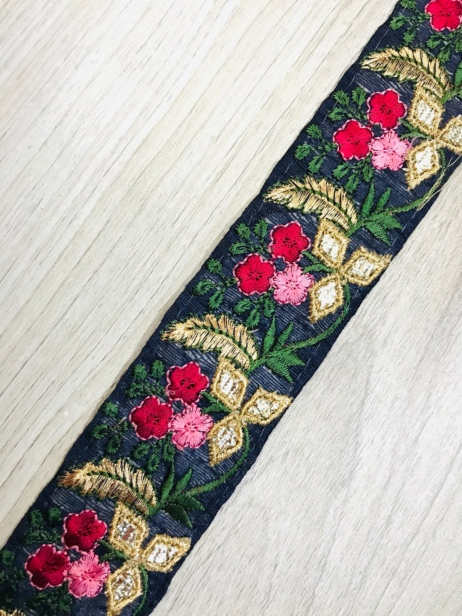 Buy Floral Design Beautiful Trim Embroidered Border Crafting Online in ...