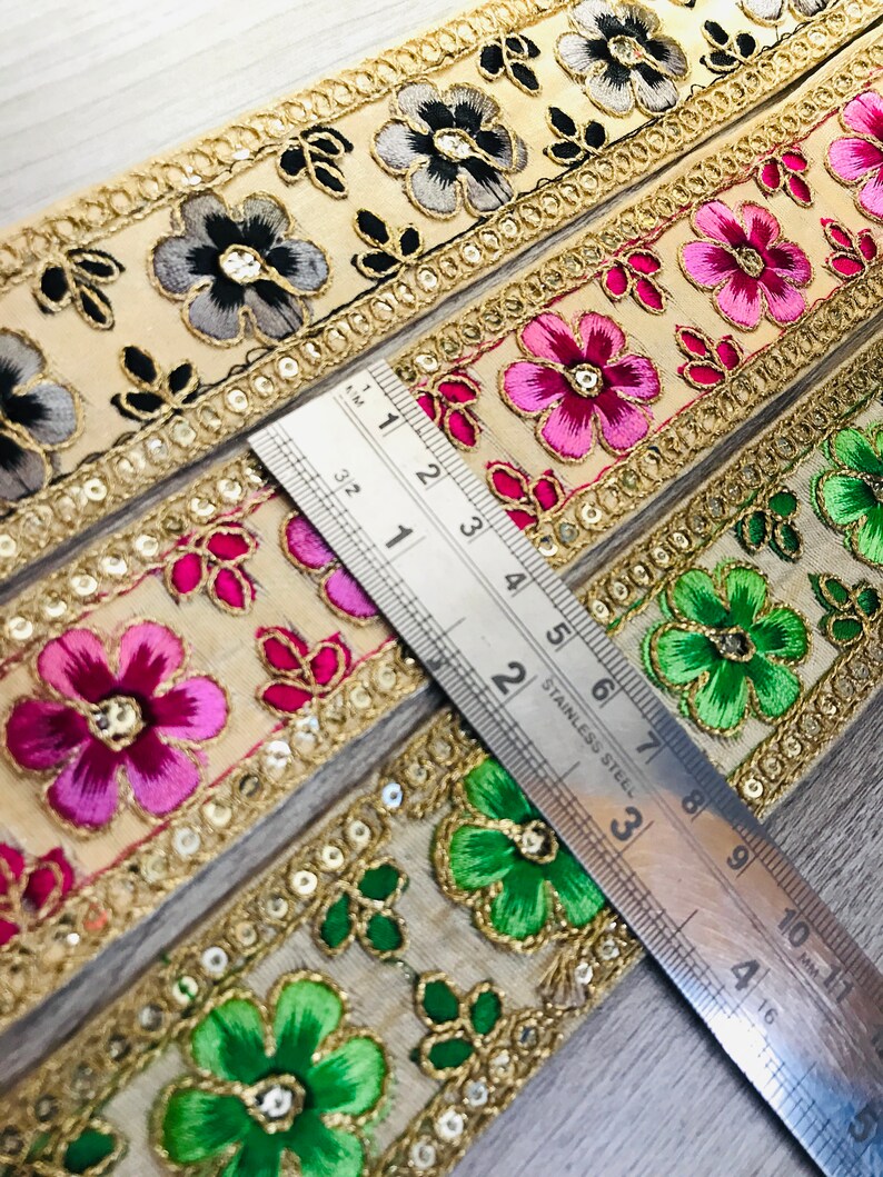 Floral Design Indian Embroidered Border Crafting Sewing Decorative ...