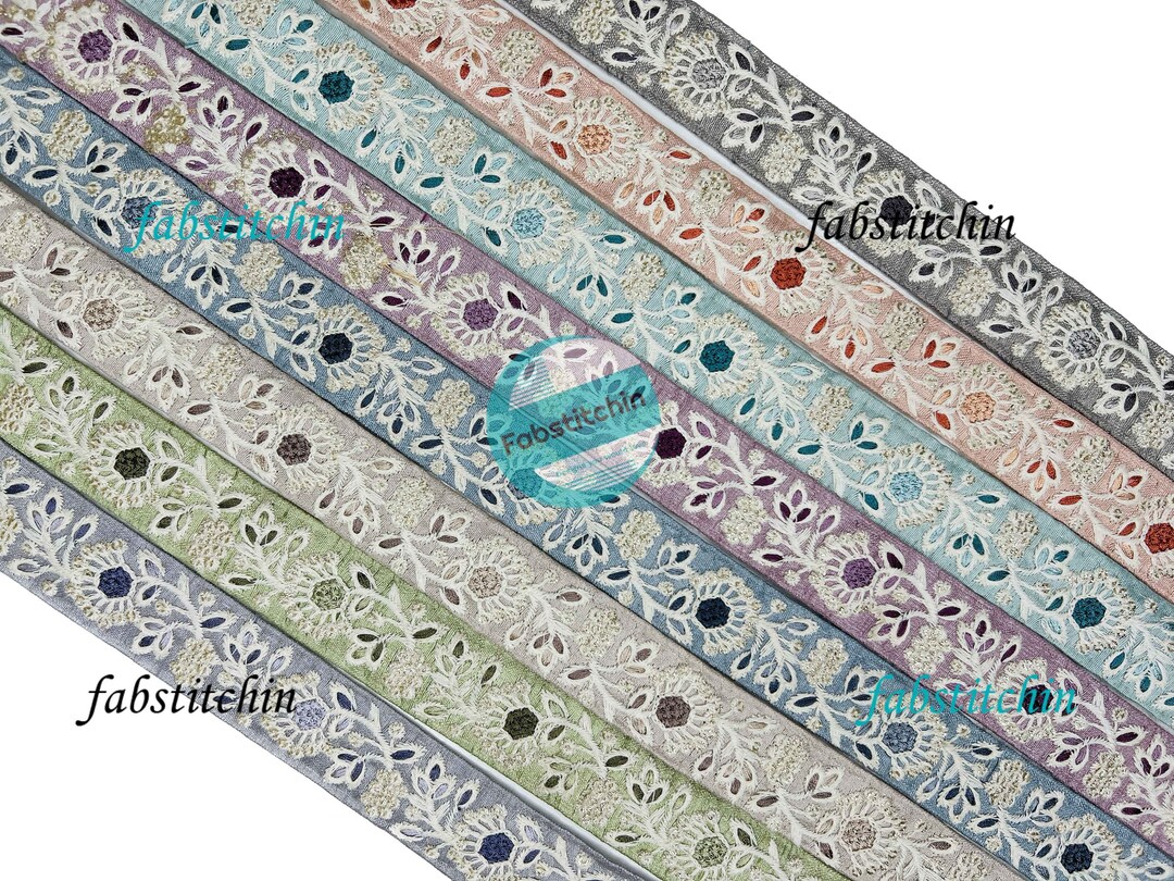 Floral Embroidery Sari Fabric Trim-white Fabric Trim - Etsy
