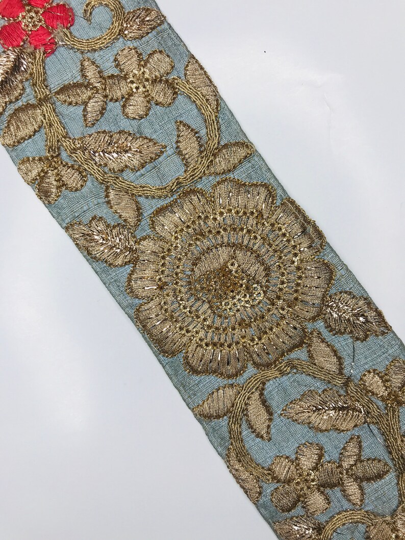 Floral Embroidery, Embroidered Sari Fabric Trim-silk Ribbon-saree ...