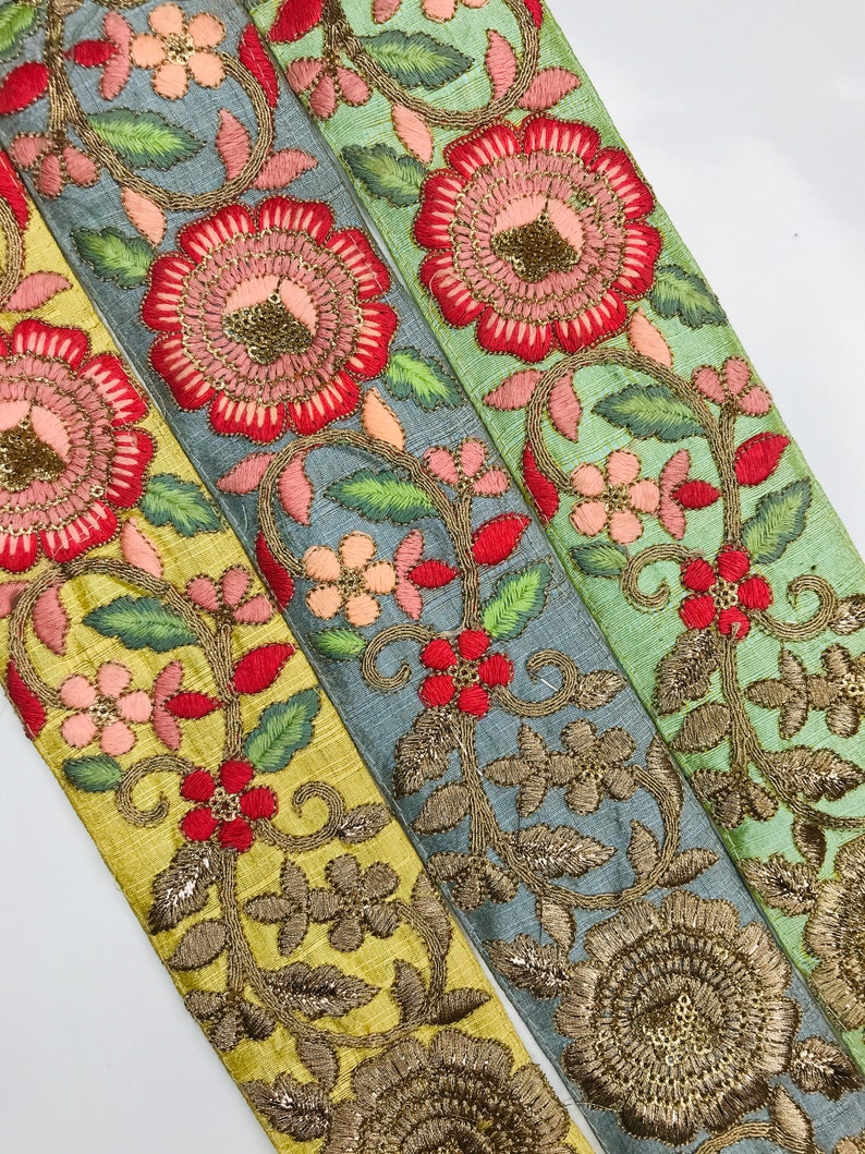 Floral Embroidery, Embroidered Sari Fabric Trim-silk Ribbon-saree ...