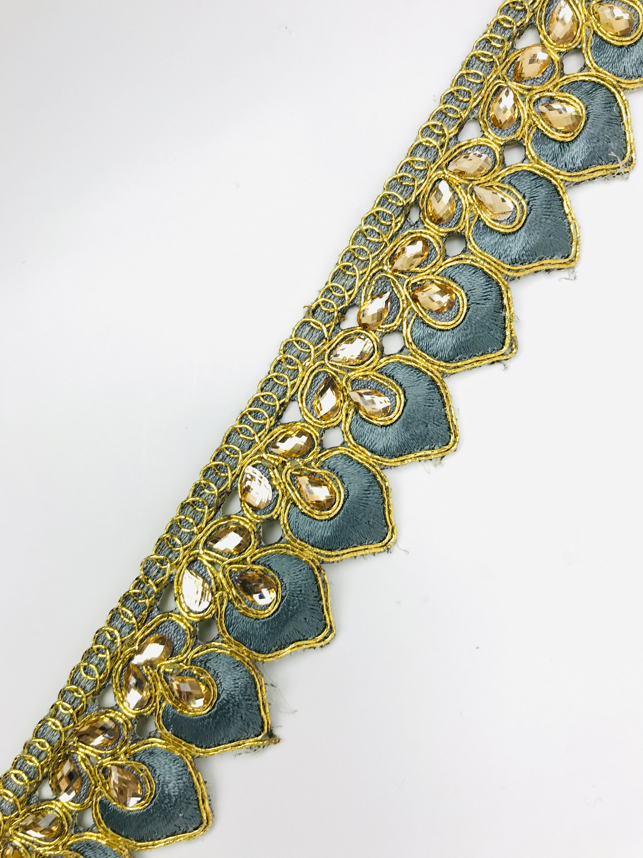 Golden Shiny Embroidered Floral Border Ribbons Laces Trims - Etsy