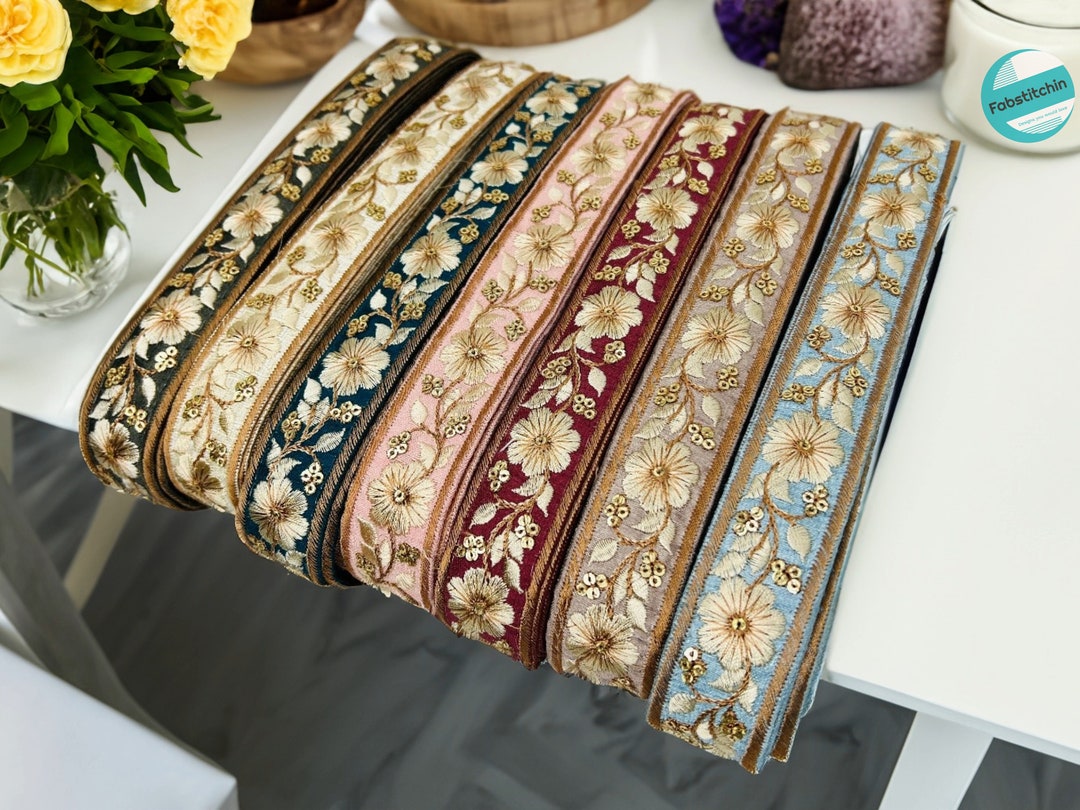 9 Yards Sari Fabric Trim-multi Colour Embroidered Saree Border Trim for ...