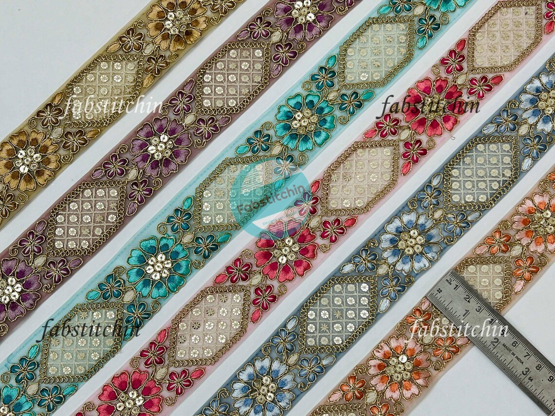 9 Yards Wholesale Floral Embroidered Trim ,indian Fabric Floral Border ...