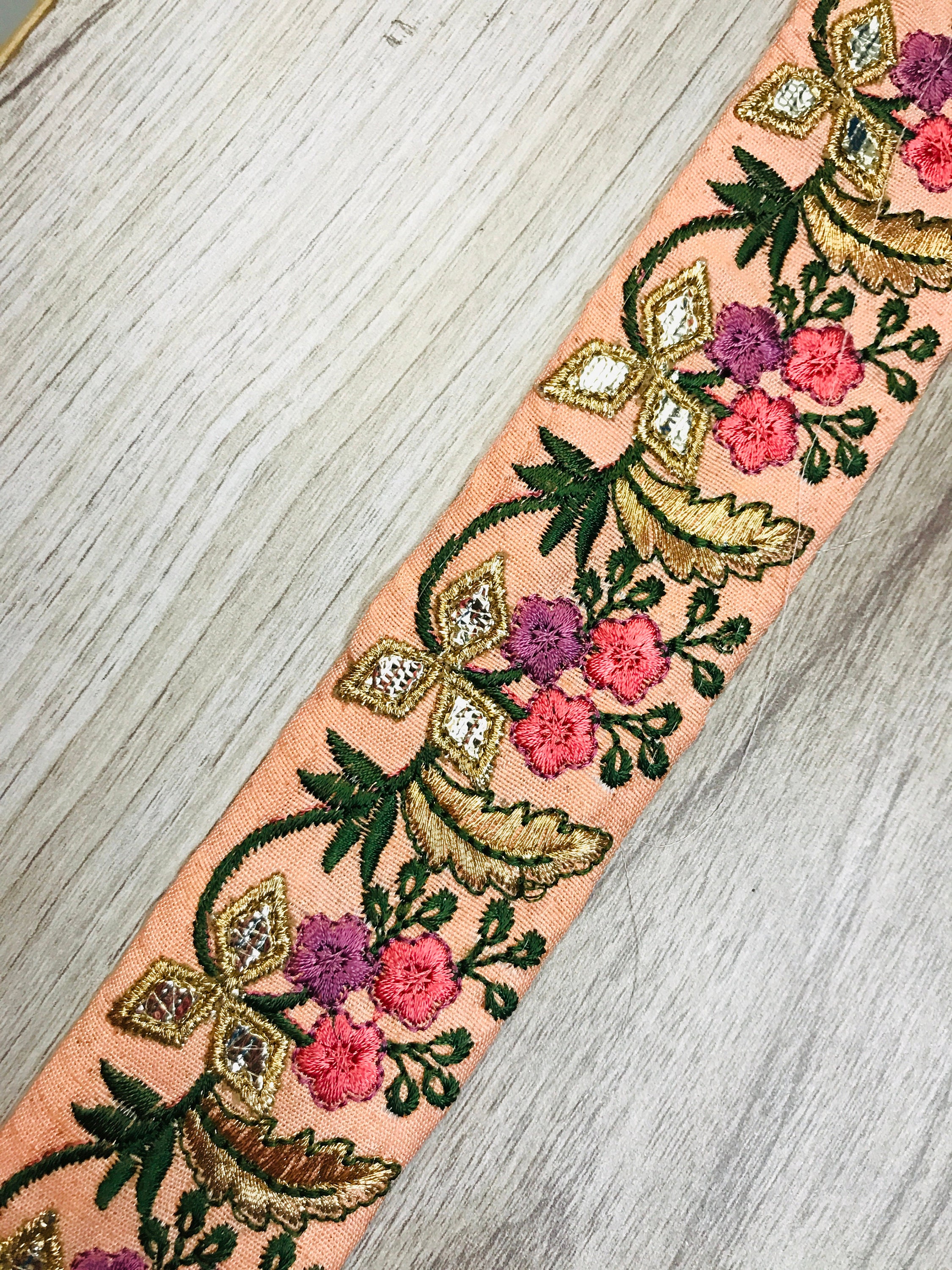 Floral Design Beautiful Trim Embroidered Border Crafting | Etsy