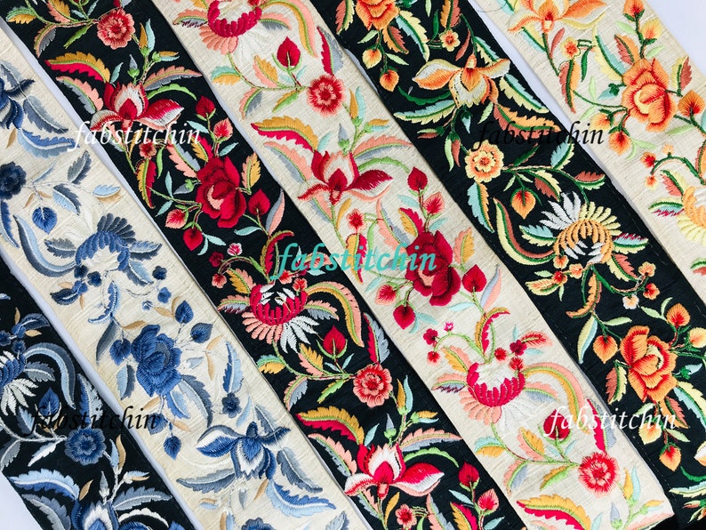 Silk Ribbon Silk Fabric Trim Embroidered Trim Sari Border - Etsy