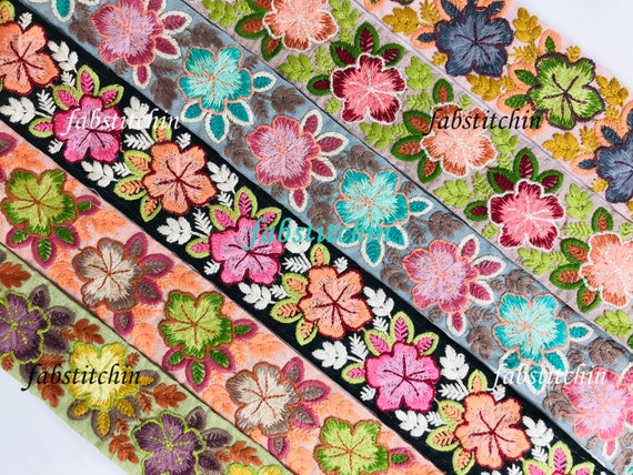 Floral Embroidered Trim by the Yard Sari Embellishment Floral | Etsy