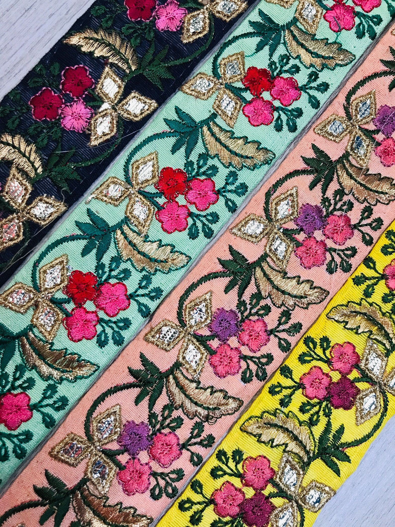 Floral Design Beautiful Trim Embroidered Border Crafting | Etsy