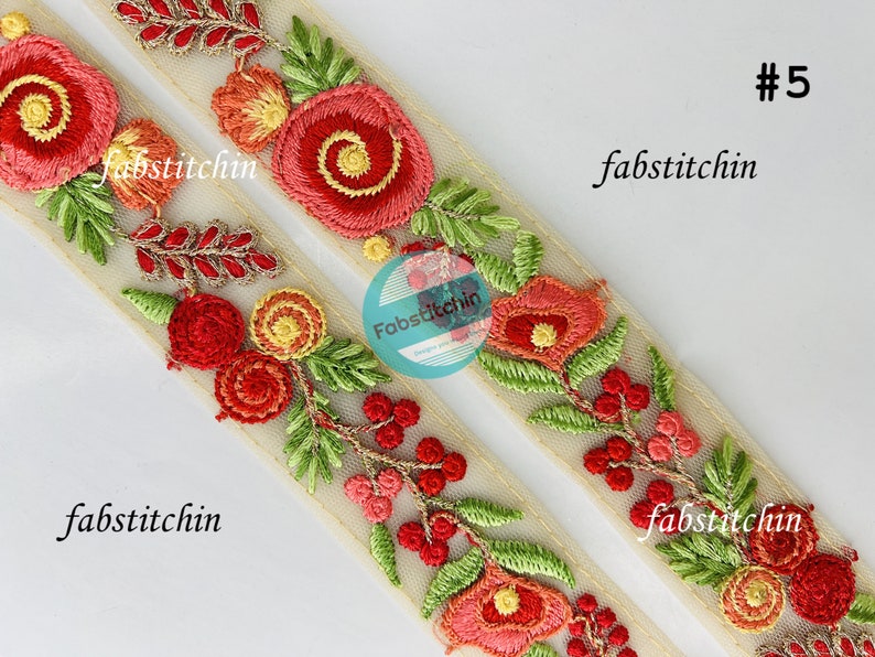 9 Yards Floral Embroidered Net Trim,pink, Red, Purple, Floral Border ...