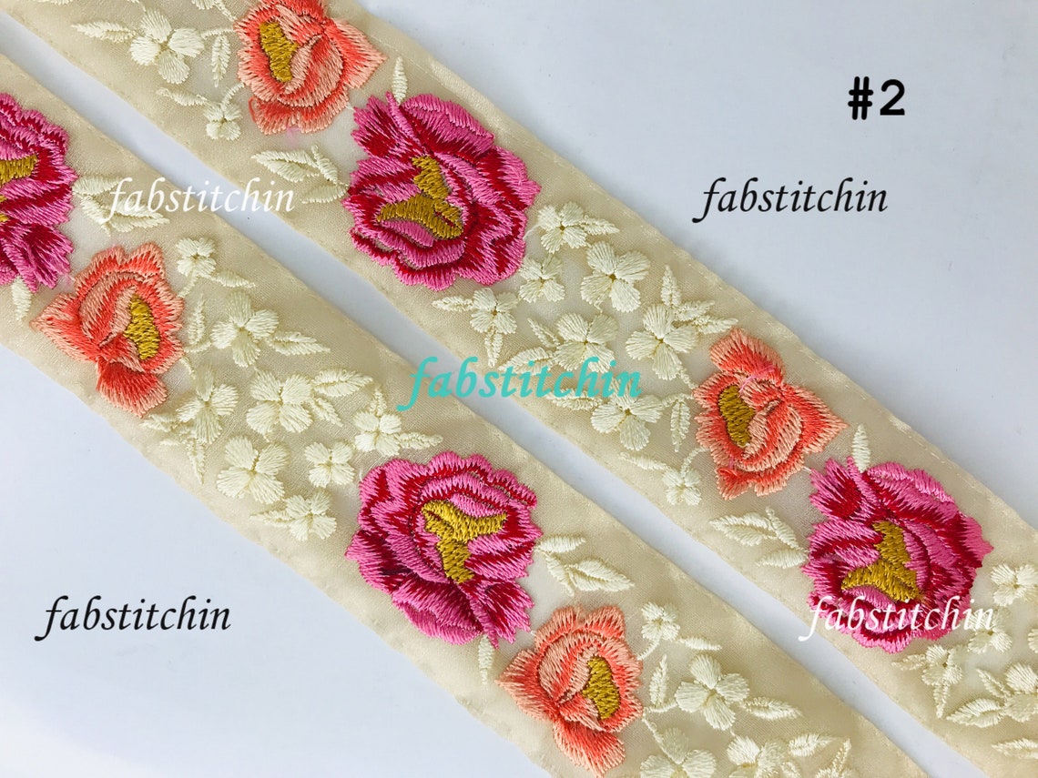 Floral Silk Fabric Trim by the Yard Embroidered Saree Ribbon - Etsy