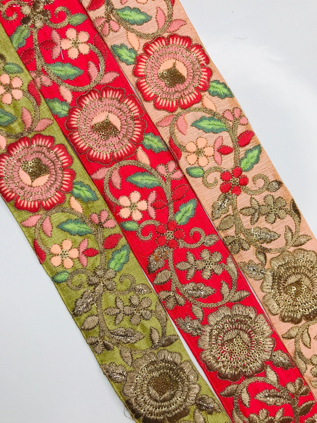 Floral Embroidery, Embroidered Sari Fabric Trim-silk Ribbon-saree ...