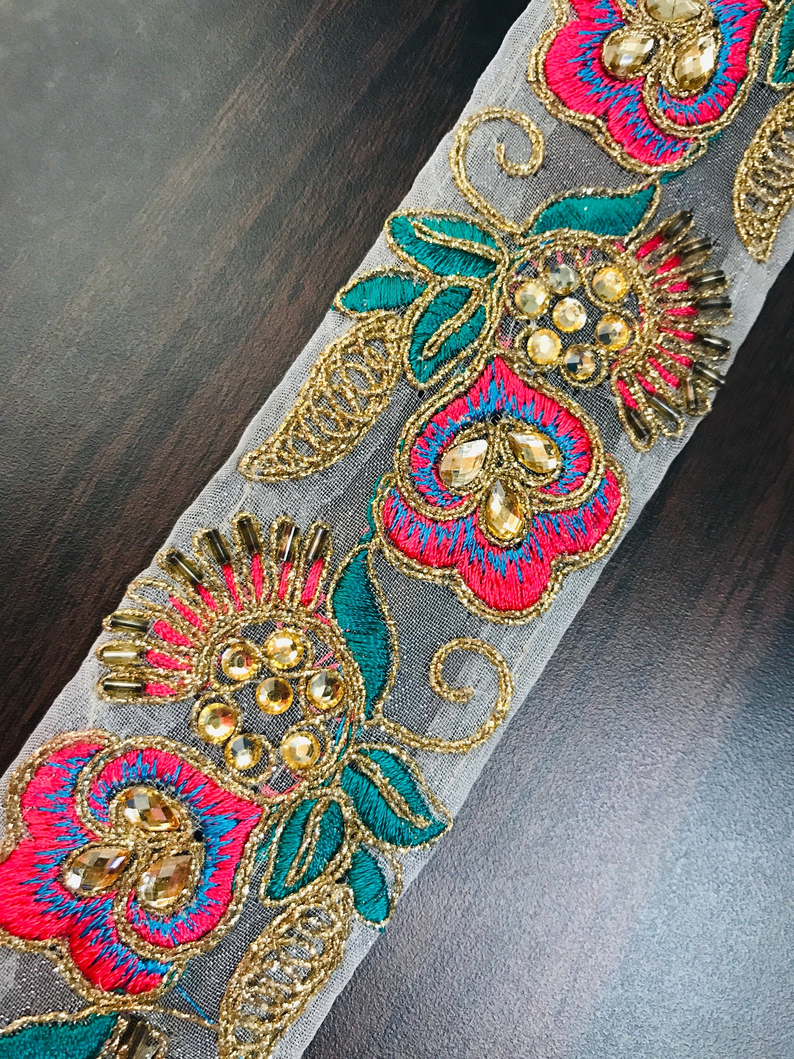 Floral Design Embroidered Net Fabric Lace Floral Fabric Trim | Etsy