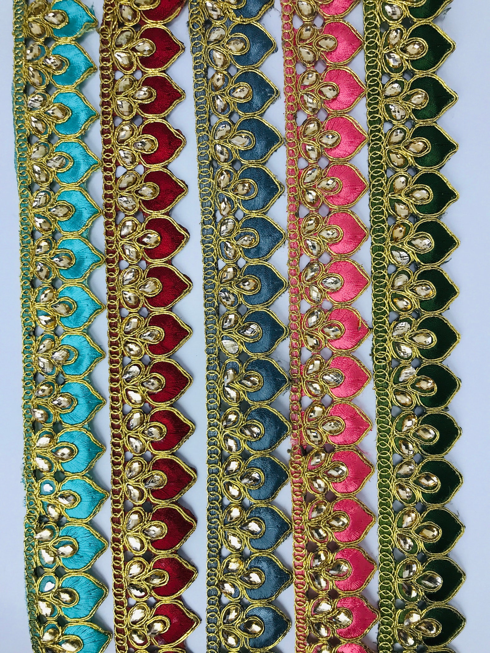 Golden Shiny Embroidered Floral Border Ribbons Laces Trims | Etsy