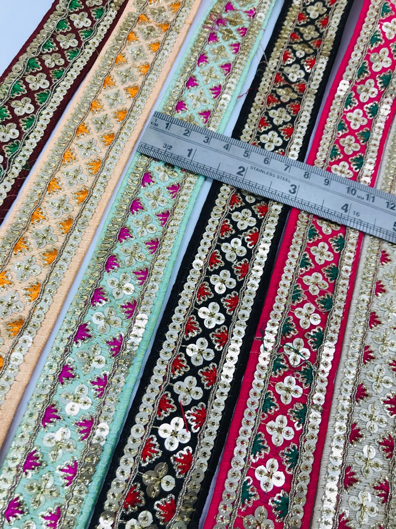 Golden Floral Indian Embroidered Border Crafting Sewing Decorative ...