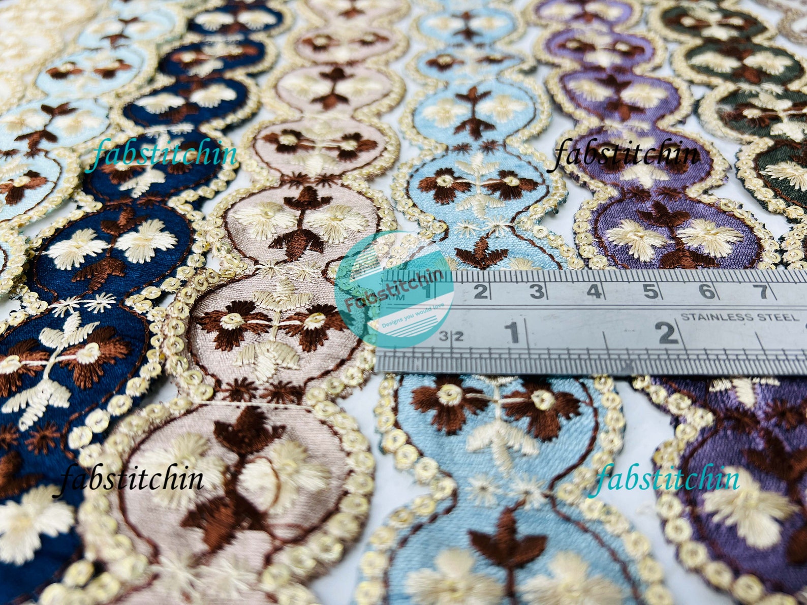 Trims by Yard From India Sari Fabric Trim, White Thread Embroidered ...