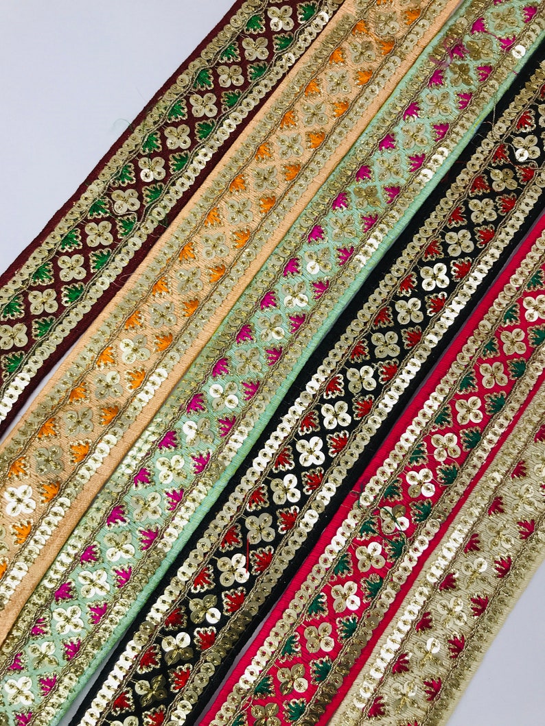 Golden Floral Indian Embroidered Border Crafting Sewing Decorative ...