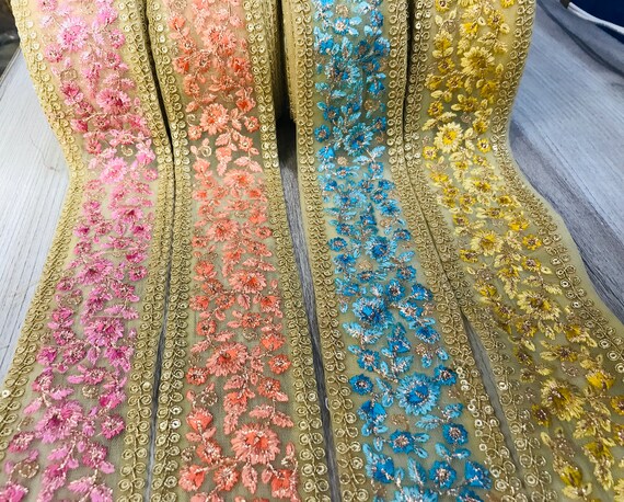 Beautiful Floral Design Golden Trims Sewing Crafting - Etsy