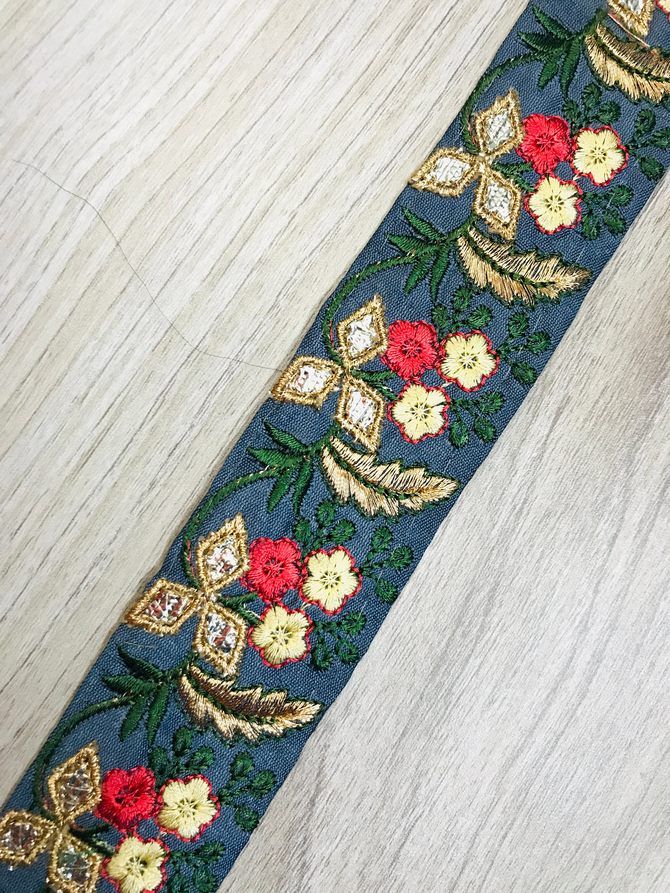 Floral Design Beautiful Trim Embroidered Border Crafting Sewing ...