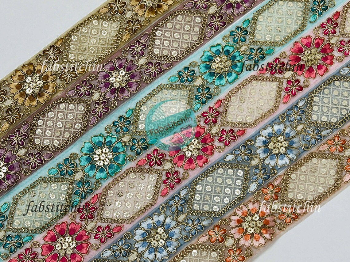 9 Yards Wholesale Floral Embroidered Trim ,indian Fabric Floral Border ...