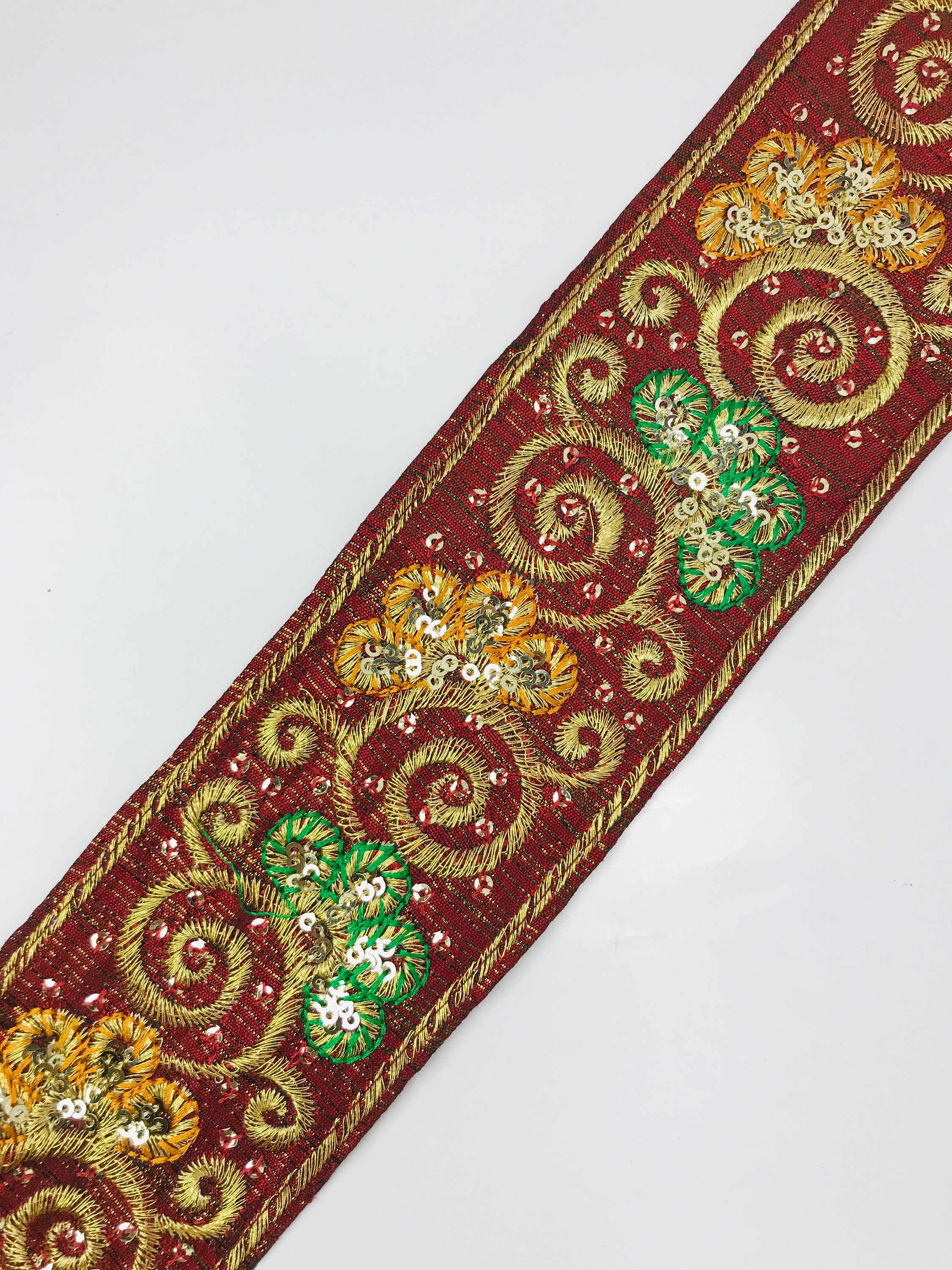 Floral Embroidered Jacquard Silk Fabric Border, Ribbons, Laces, Trims ...